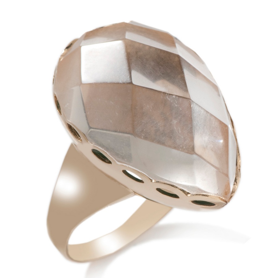 17 Carat Technibond Pear Clear Quartz Ring 14K Yellow Gold Clad Silver ...