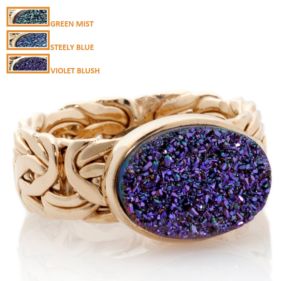 Technibond Oval DRUSY Byzantine Band Ring 14K Yellow Gold Clad Silver ...