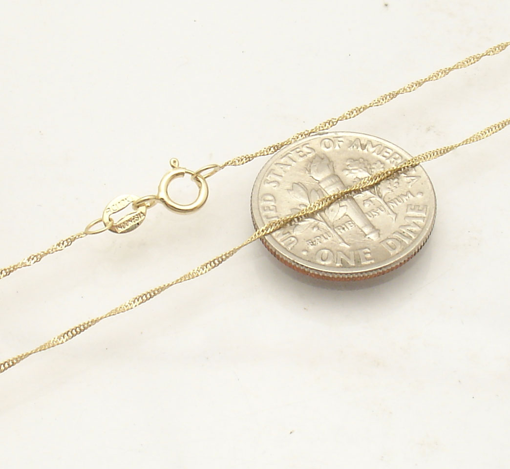 14" 0.8mm Kids Childrens Singapore Chain Necklace Real Solid 10K Yellow ...