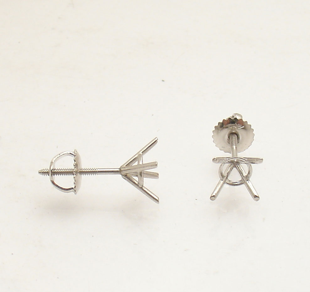 4 Prong Martini Round Diamond Stud Earrings Settings Mountings 14K ...