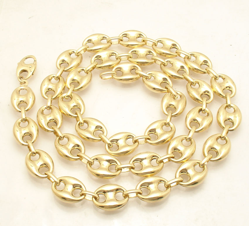 12mm Puffed Mariner Anchor Gucci Link Chain Necklace Real Solid 10K ...