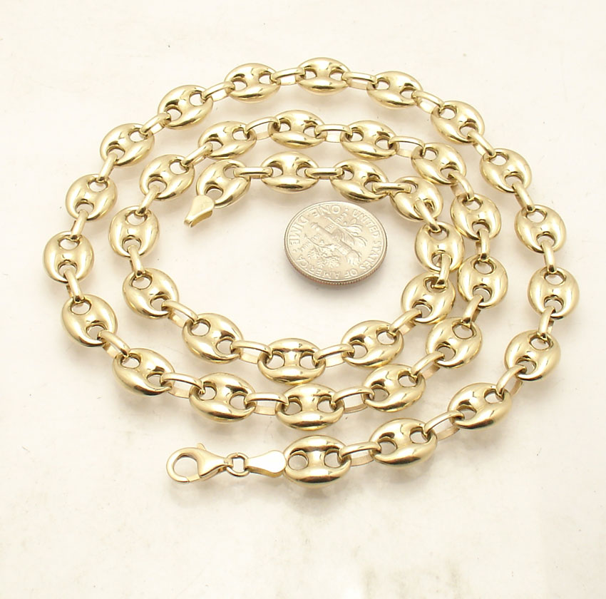 9mm Puffed Mariner Anchor Gucci Link Chain Necklace Real 14K Yellow ...