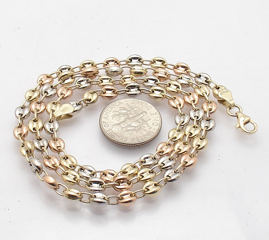 4.5mm Puffed Mariner Anchor Gucci Link Chain Necklace Real 14K Tri ...